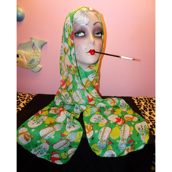 n/a | Accessories | Vintage Red Green Christmas Scarf Snowman Pinup ...